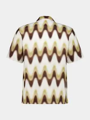 Commas Cream And Brown Shirt Slim Fit Wave Gradient Linen - Multicolour