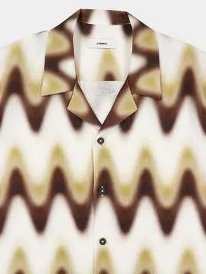 Commas Cream And Brown Shirt Slim Fit Wave Gradient Linen - Multicolour