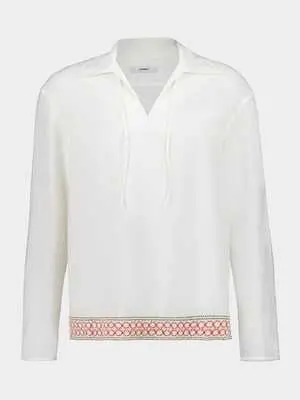Commas Tie Crochet Trim Linen Shirt
