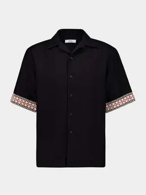 Commas Braided Camp Collar Shirt - Black
