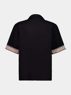 Commas Braided Camp Collar Shirt - Black
