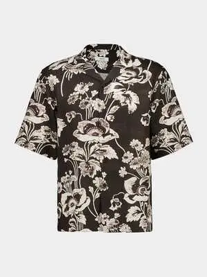 Commas Shirt Painted Peonies Linen - Black