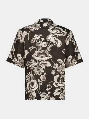 Commas Shirt Painted Peonies Linen - Black