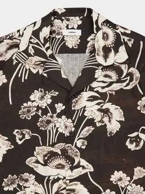 Commas Shirt Painted Peonies Linen - Black
