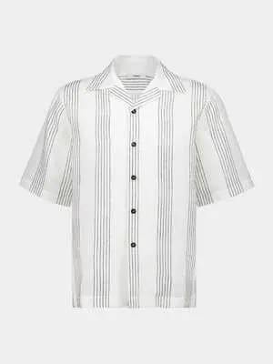 Commas Camp Collar Striped Cotton Shirt - White