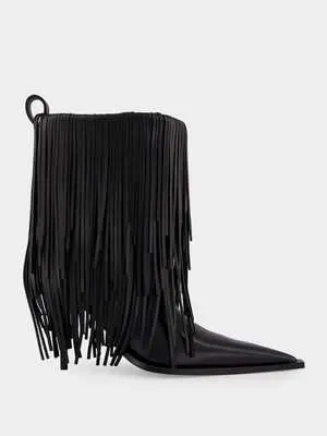 Balenciaga Avenue Fringe Leather Booties - Black