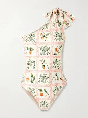 Agua Bendita Remedios One-shoulder Printed Swimsuit - Neutrals