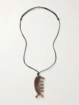 LEMAIRE Beluga Gua Sha Aragonite Cord Necklace - Anthracite