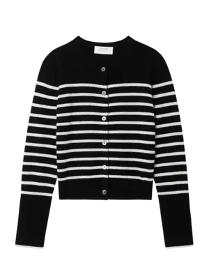 LA LIGNE Striped Cashmere Cardigan - Black