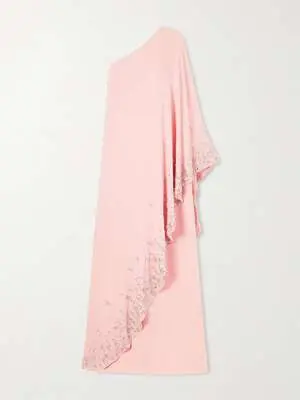Oscar De La Renta One-shoulder Crystal-embellished Silk-blend Crepe Gown - Pink