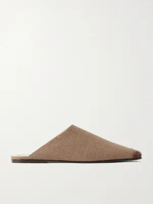 Loro Piana Alba Embellished Cashmere And Silk-blend Hopsack Slippers - Brown