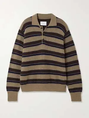 SSSTEIN Striped Brushed Knitted Polo Sweater - Light Brown