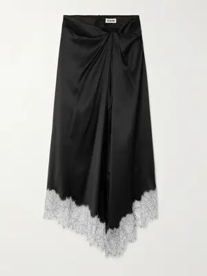 Staud Sonoma Asymmetric Lace-trimmed Midi Skirt
