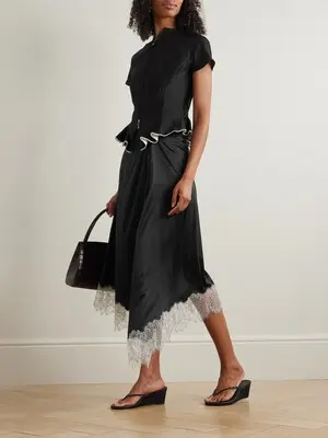 Staud Sonoma Asymmetric Lace-trimmed Midi Skirt