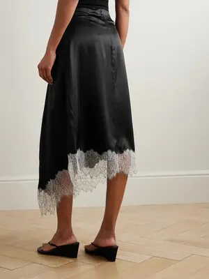 Staud Sonoma Asymmetric Lace-trimmed Midi Skirt