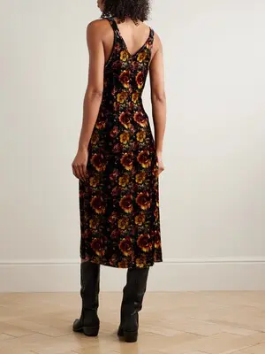 R13 Floral-print Velvet Midi Dress