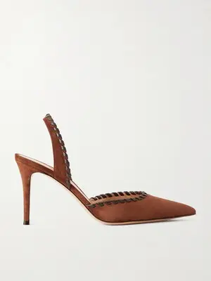 GIANVITO ROSSI 85 Whipstitched Suede Slingback Pumps - Brown