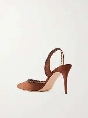 GIANVITO ROSSI 85 Whipstitched Suede Slingback Pumps - Brown