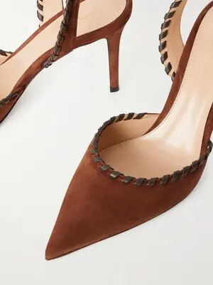 GIANVITO ROSSI 85 Whipstitched Suede Slingback Pumps - Brown
