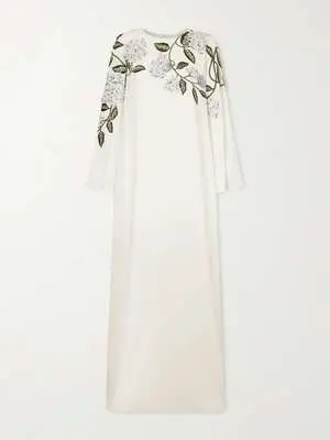 Oscar De La Renta Appliquéd Embroidered Silk-blend Crepe Gown - White