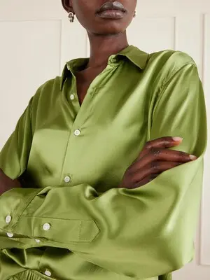 Comme Si La Classica Silk-charmeuse Shirt - Green