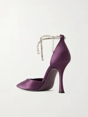 JIMMY CHOO Stevie 100 Crystal-embellished Satin Pumps - Purple