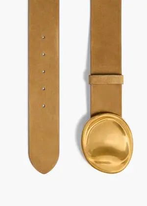 Khaite Keefe Suede Belt With Gold Buckle - Mud