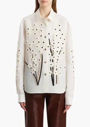 Khaite Argo Top With Floral Embroidery - Natural
