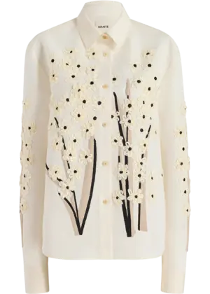 Khaite Argo Top With Floral Embroidery Natural