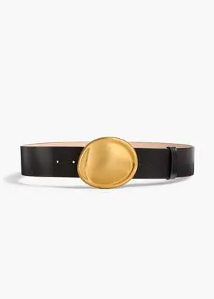 Khaite Keefe Leather Belt With Gold-Plated Buckle Black