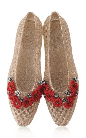HEAVENLY JELLY Flora Embellished Jelly Shoes - Gold