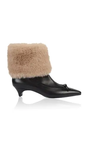 SALONDEJU Ballet Fur Ankle Boots - Ivory