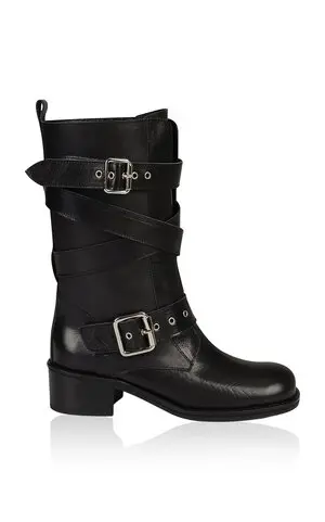 SALONDEJU Belted Midi Boots - Black
