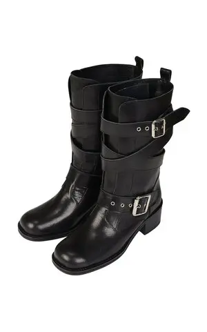 SALONDEJU Belted Midi Boots - Black