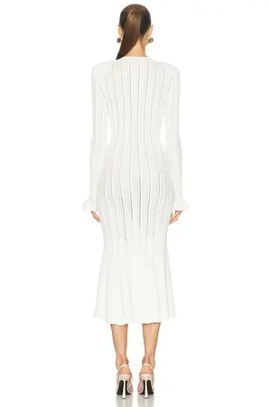 SELF-PORTRAIT Pointelle Knit Midi Dress - White