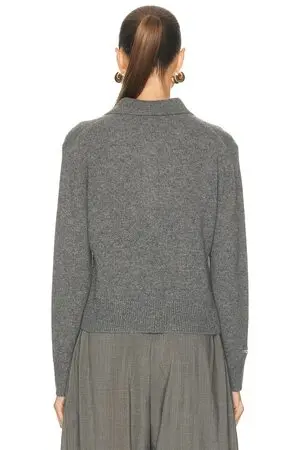 SPORTY & RICH Heritage Yankees Serif Cashmere Polo Sweater - Dark Grey