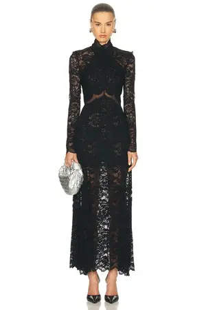 Rabanne Long Sleeve Lace Maxi Dress - Black