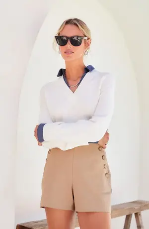 Fifteen Twenty Button Detailed Cotton Twill Shorts