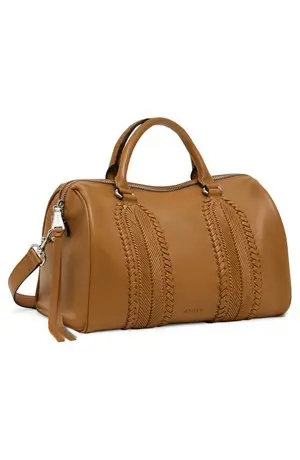 AIMEE Leather Satchel With Whipstitching - Latte