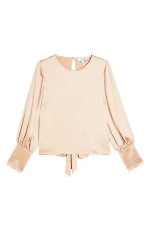 Topshop Tie Back Long Sleeve Satin Blouse
