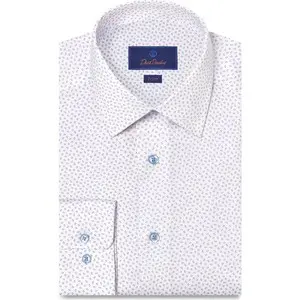 David Donahue Trim Fit Neat Print Cotton Dress Shirt - White/berry