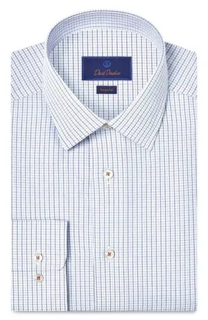 David Donahue Regular Fit Check Cotton Dobby Dress Shirt - White/berry