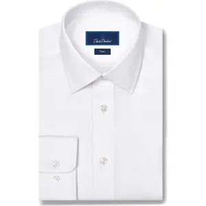 David Donahue Trim Fit Solid Stretch Cotton Twill Dress Shirt - White