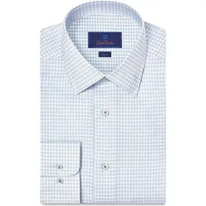 David Donahue Slim Fit Microcheck Stretch Cotton Twill Dress Shirt - White/blue