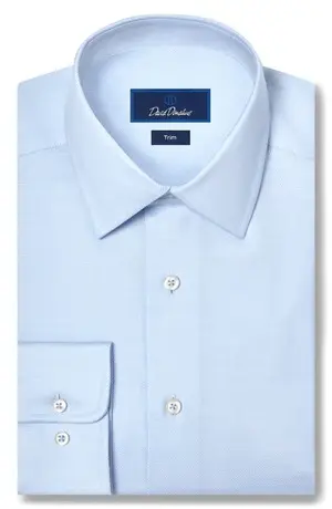 David Donahue Trim Fit Solid Stretch Cotton Twill Dress Shirt - Sky