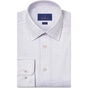 David Donahue Slim Fit Microcheck Stretch Cotton Twill Dress Shirt - White/berry