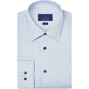 David Donahue Slim Fit Microcheck Stretch Cotton Twill Dress Shirt - White/blue