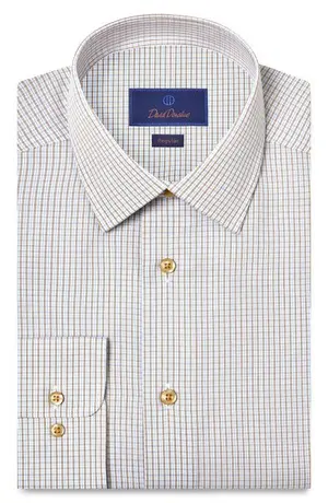 David Donahue Regular Fit Check Cotton Poplin Dress Shirt - White/chocolate