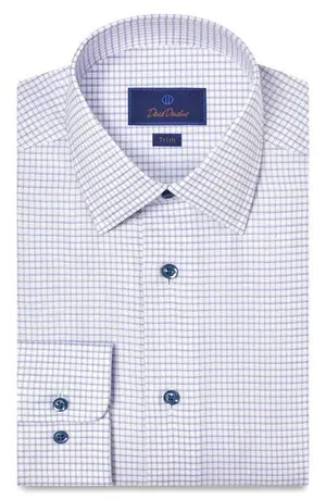 David Donahue Trim Fit Check Cotton Dobby Dress Shirt - White/berry