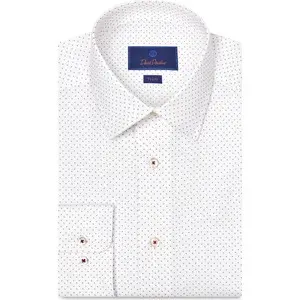 David Donahue Trim Fit Geometric Dot Print Stretch Cotton Dress Shirt - White/berry